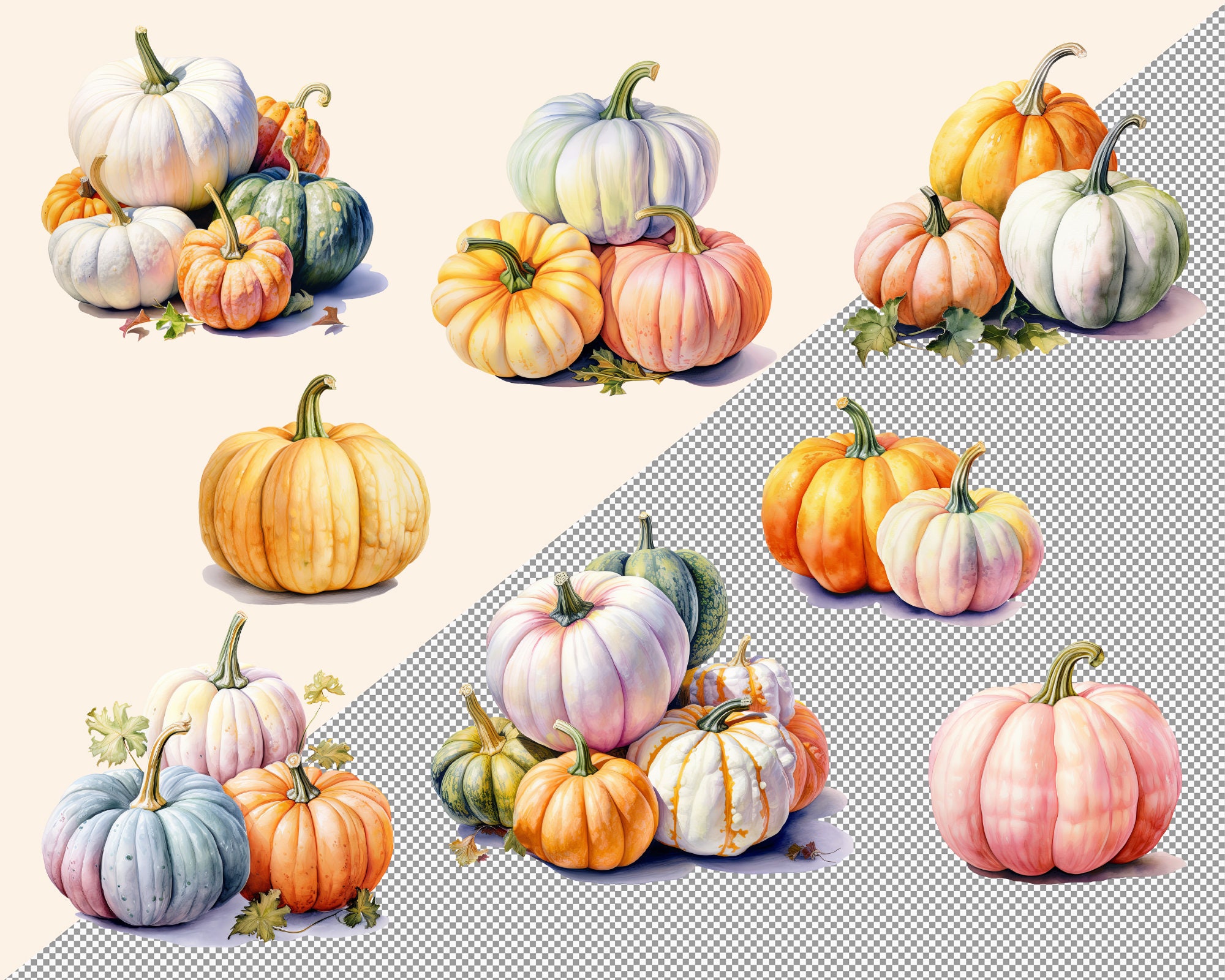 Pastel Pumpkins Clipart Set Watercolor Pumpkins Clipart 15 - Etsy