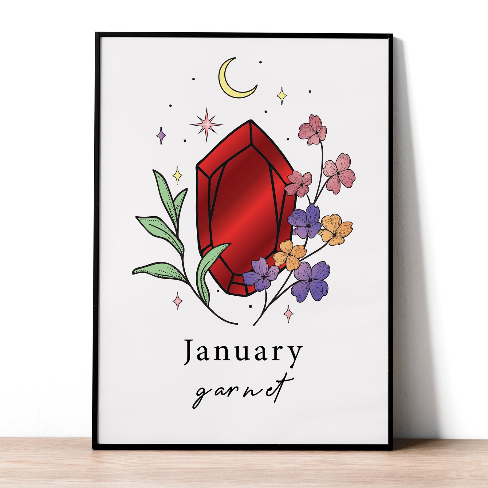 January Birthstone Printable, Garnet Crystal Art, Wicca Decor, Crystal ...