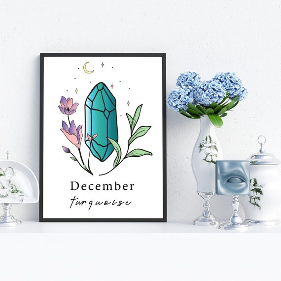 December Birthstone Printable Turquoise Crystal Art Wicca | Etsy