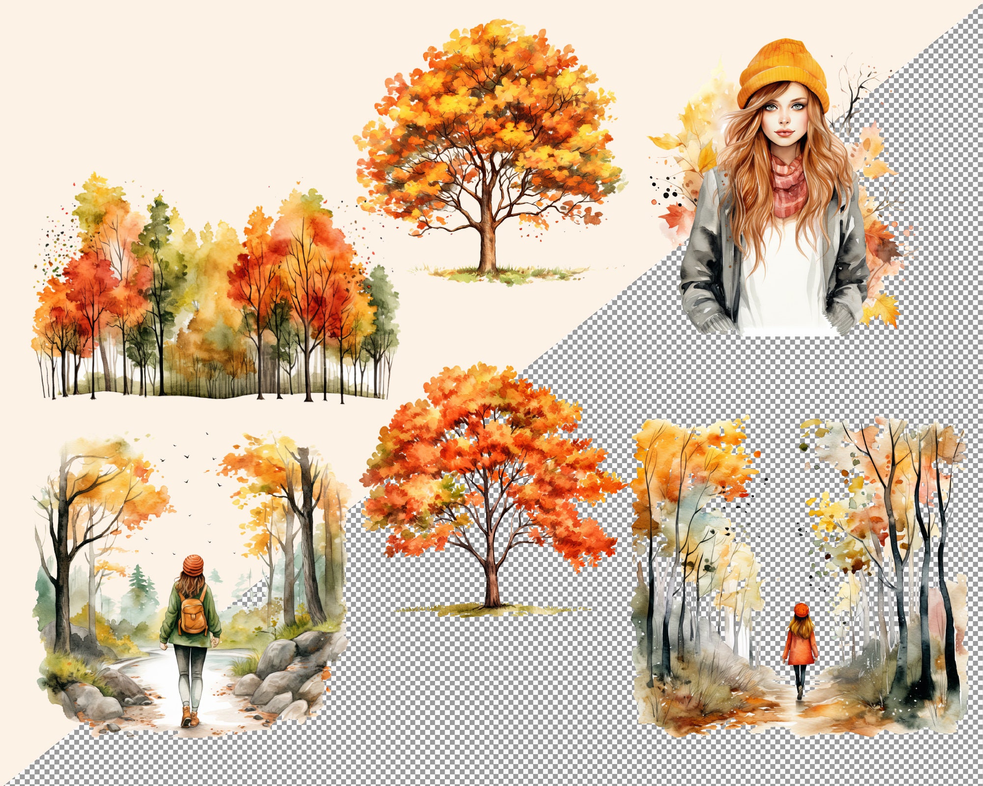 Watercolor Fall Clipart Set: Autumn Illustrations (12 PNG Files ...