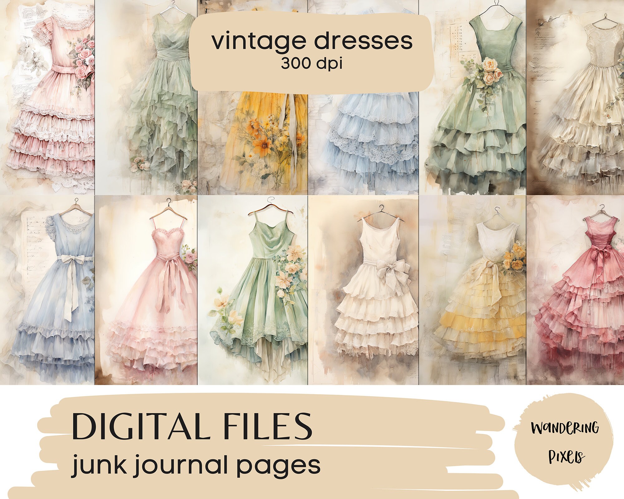 Vintage Dresses Printable: Junk Journal Pages (digital Download) - Etsy