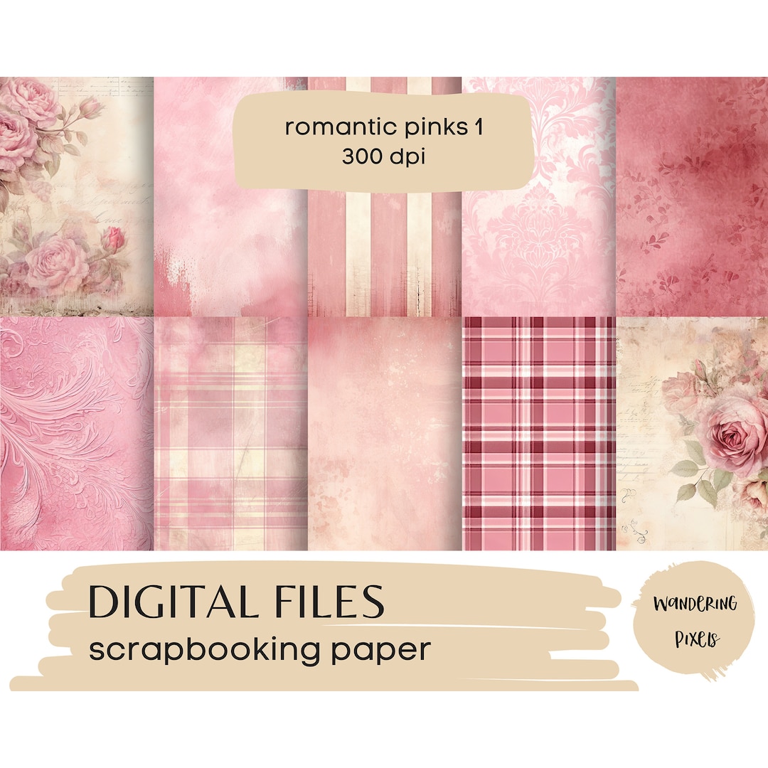 Romantic Rose Pink Digital Paper Pack, Vintage Pink Junk Journal Pages ...