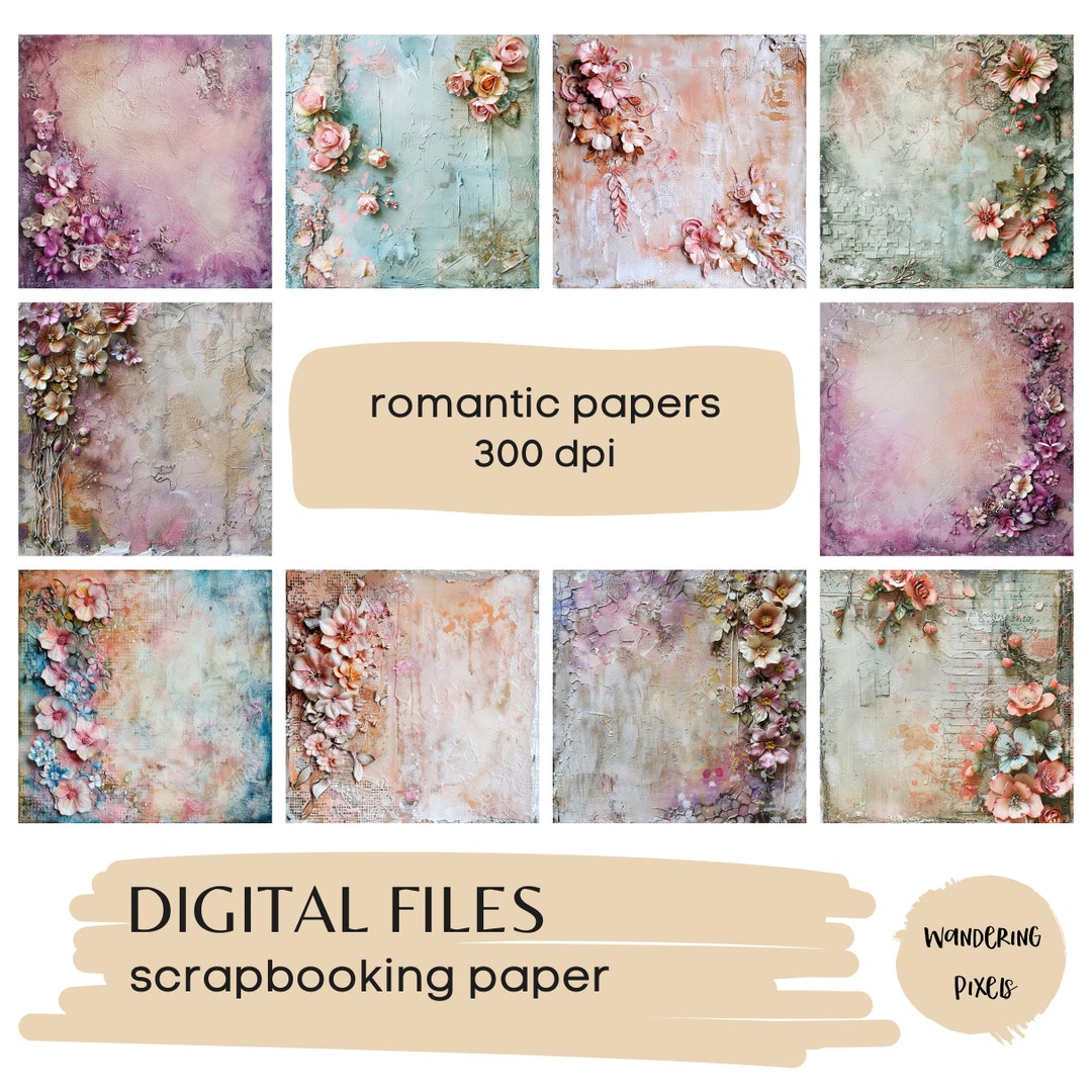 Romantic Papers, Digital Paper, Floral Junk Journal Pages, Instant ...