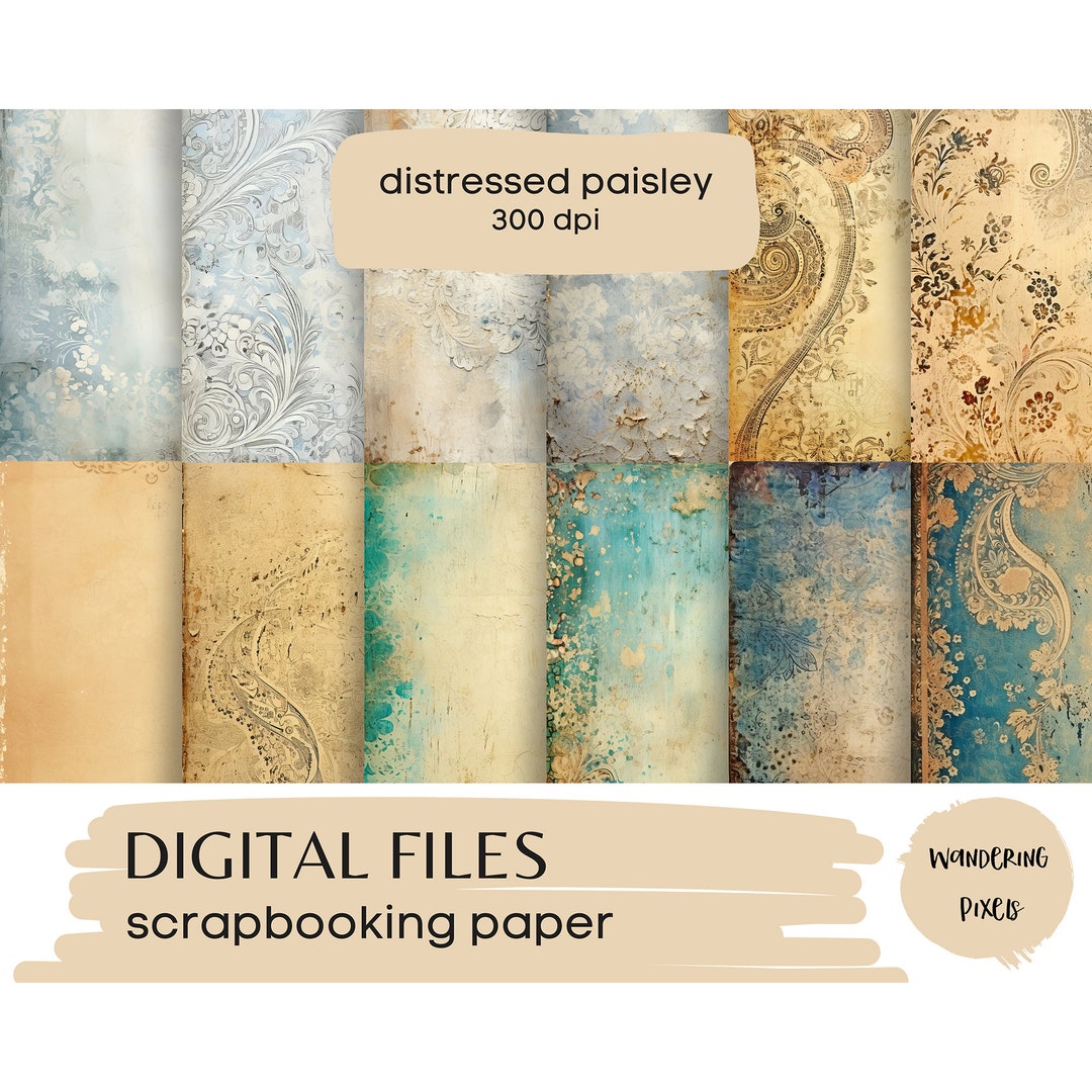 Vintage Paisley Dreams Digital Paper Pack, Distressed Backgrounds ...