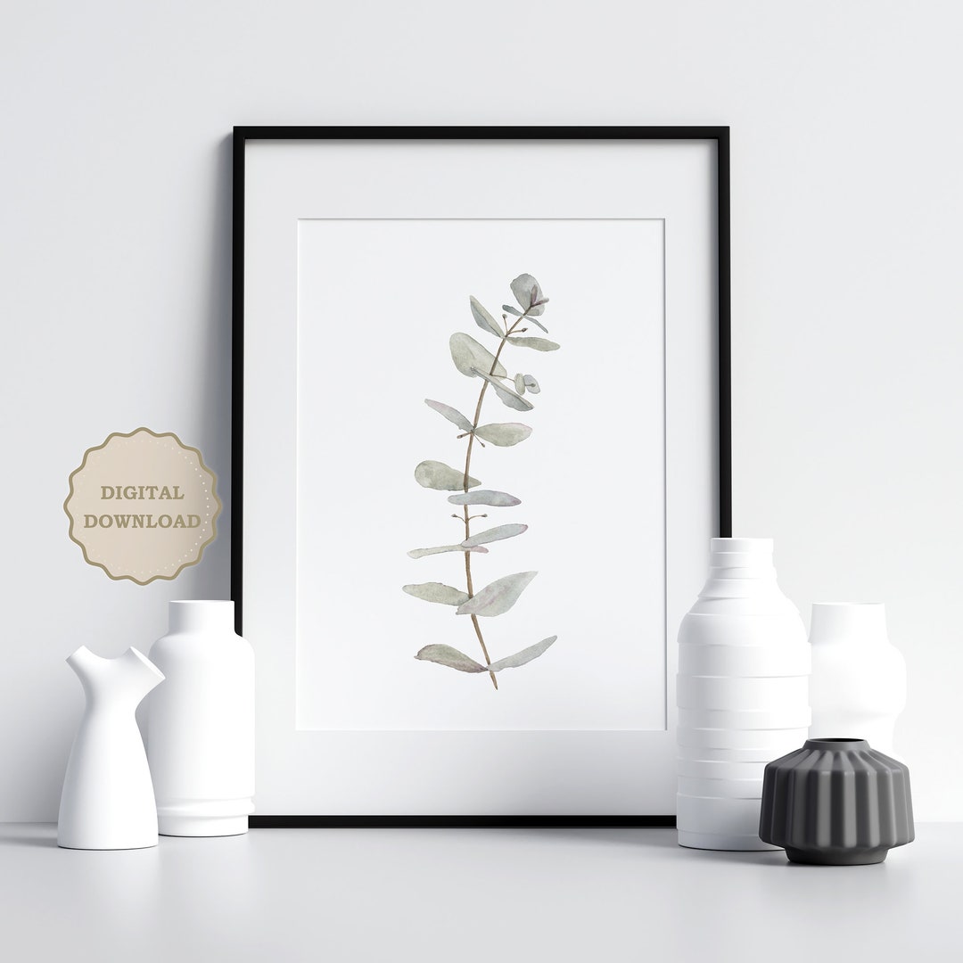 Watercolor Eucalyptus Art Print: Minimalist Botanical Poster (digital ...