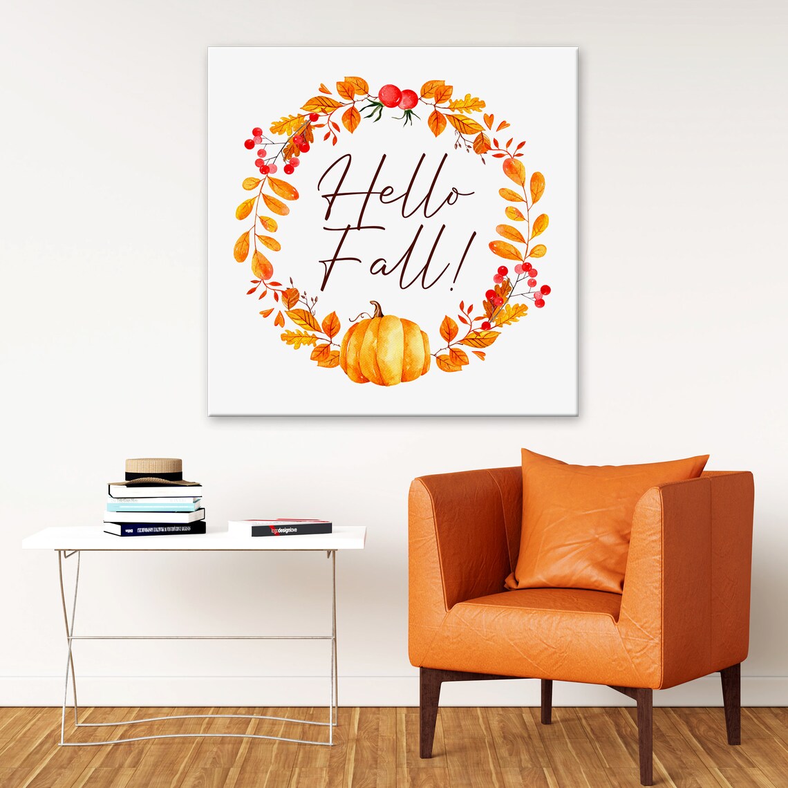 Hello Fall Art Print Watercolor Wreath Art Print Square Art - Etsy