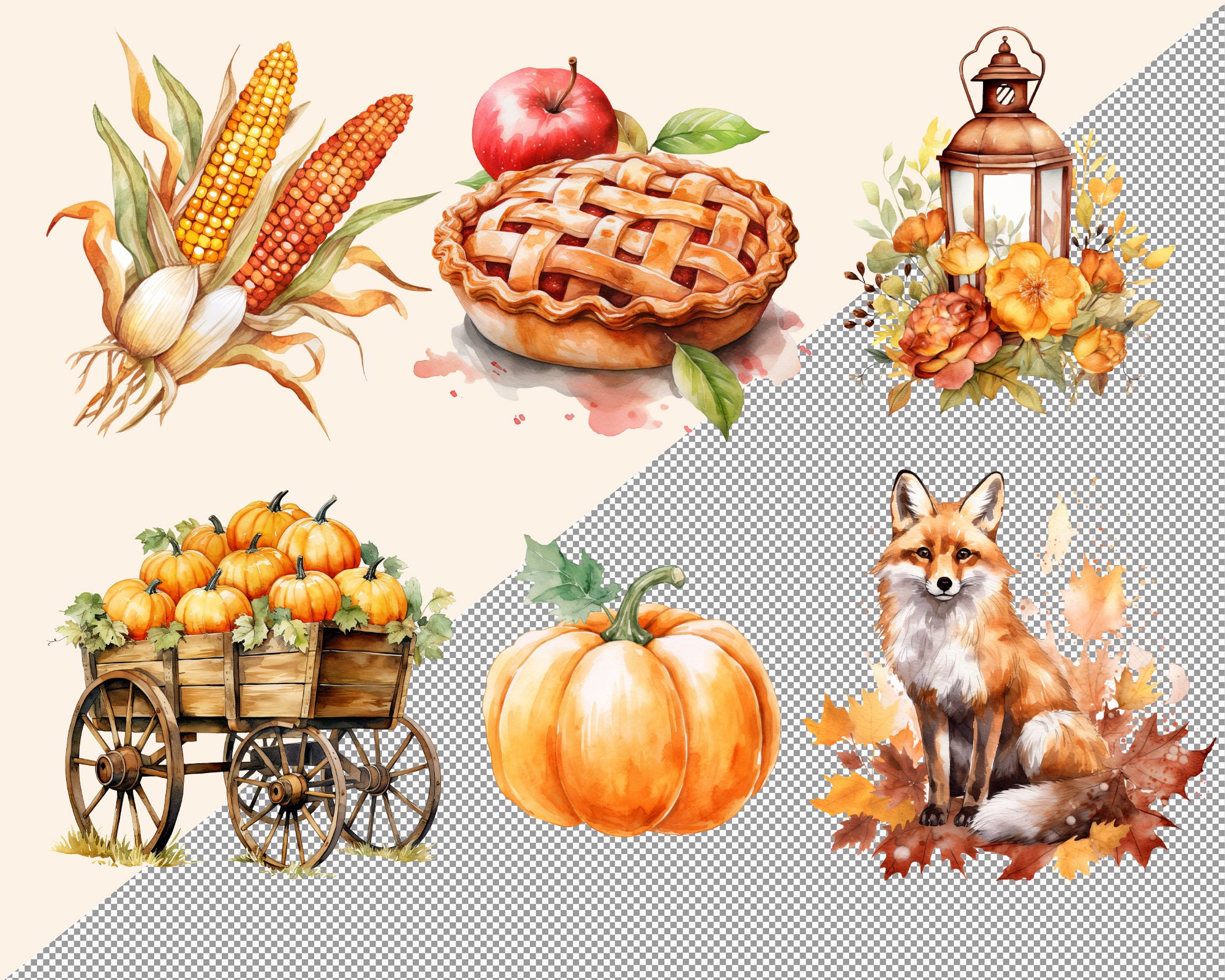 Fall Clipart Set, Autumn Clip Art, Fall Theme Illustrations, Watercolor ...