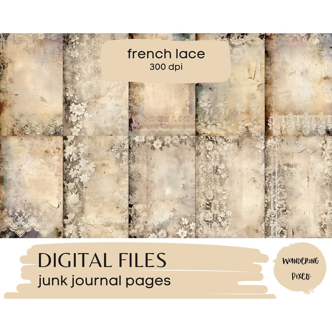 Vintage French Lace Junk Journal Pages: Shabby Chic Digital Paper ...