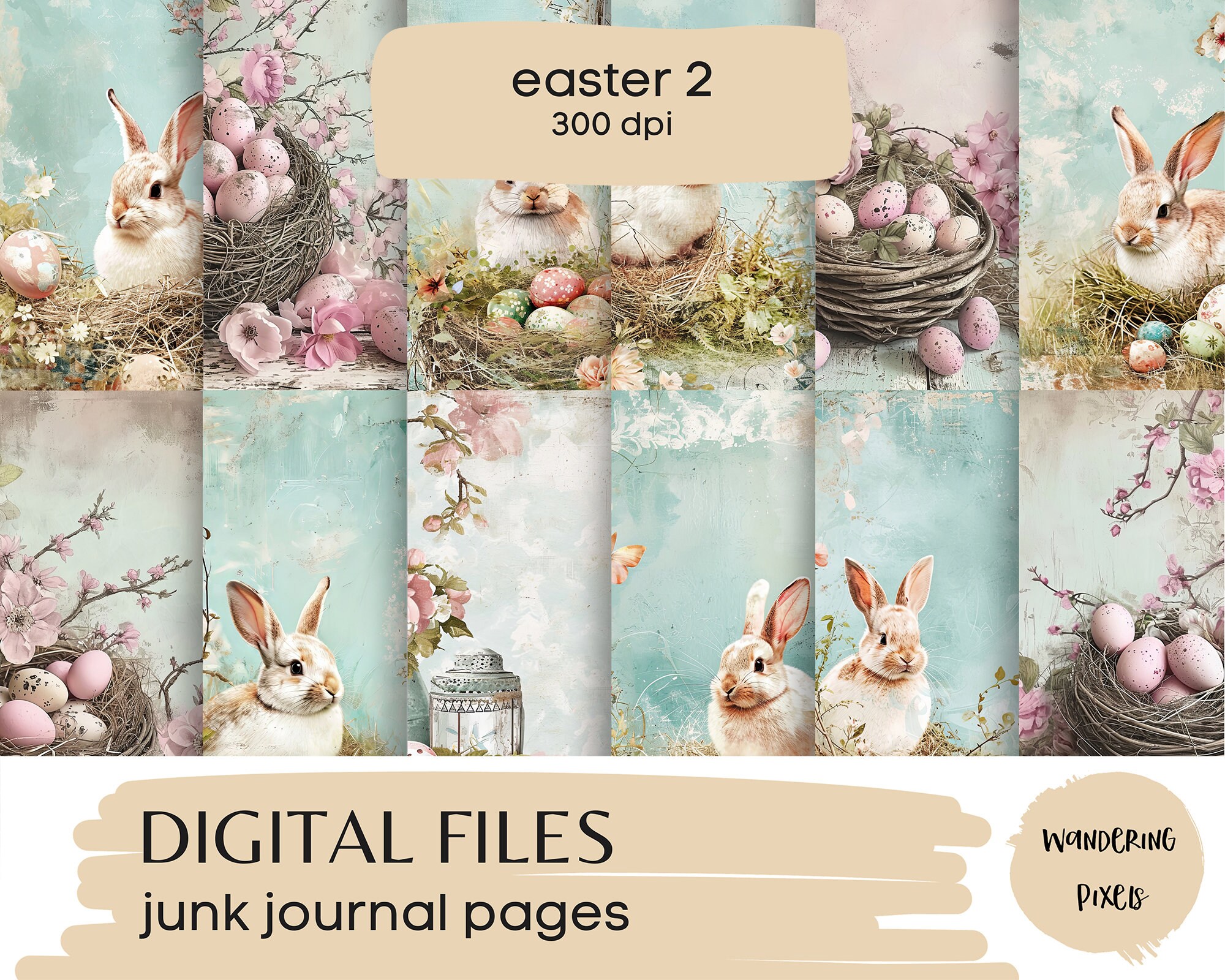 Pastel Easter Dreams Digital Papers Set, Spring Theme Junk Journal ...
