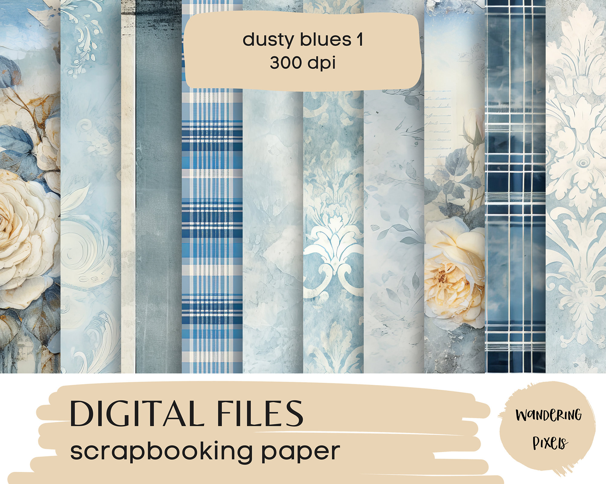 Dusty Blue Digital Paper Pack, Vintage Blue Junk Journal Pages, Instant ...