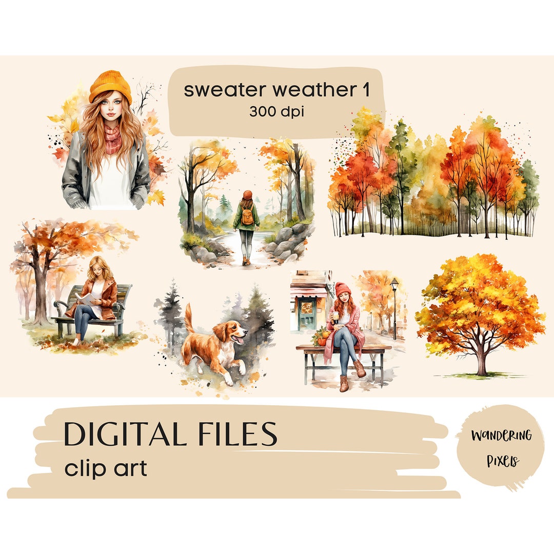 Watercolor Fall Clipart Set: Autumn Illustrations (12 PNG Files ...