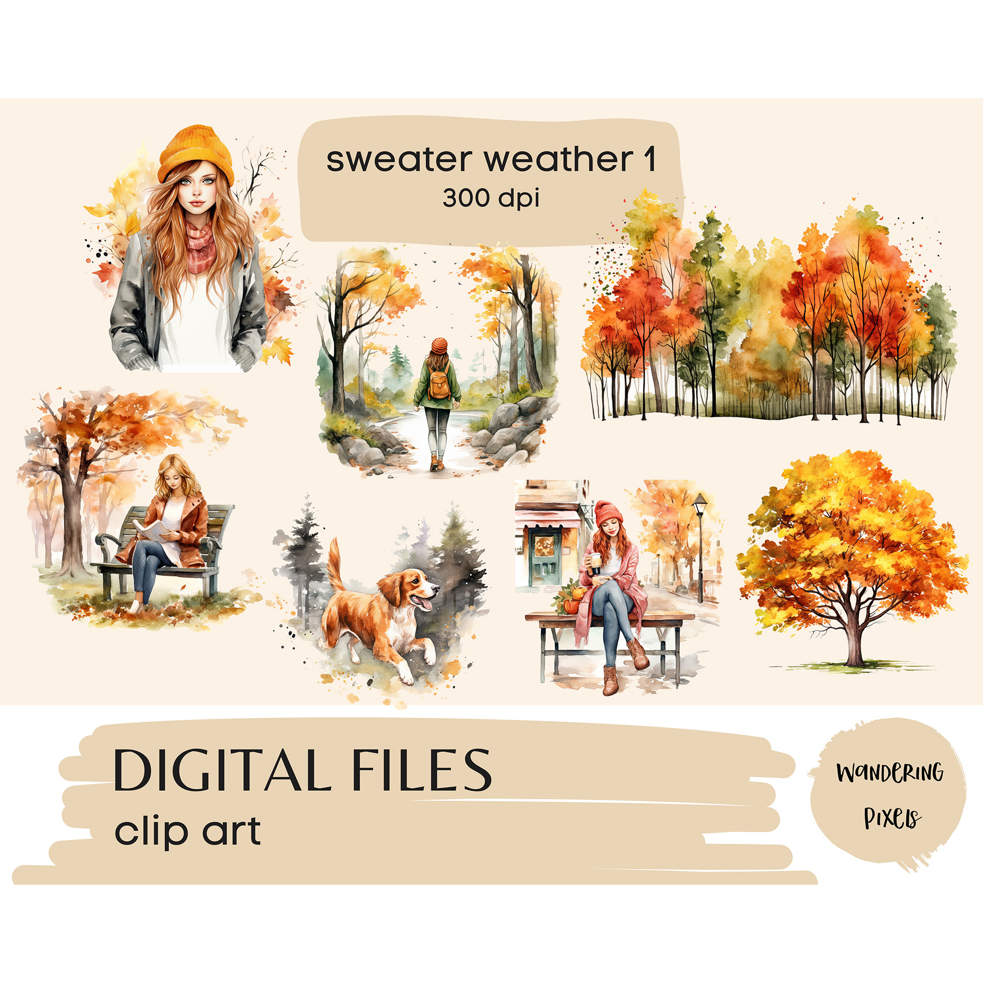 Watercolor Fall Clipart Set: Autumn Illustrations (12 PNG Files ...