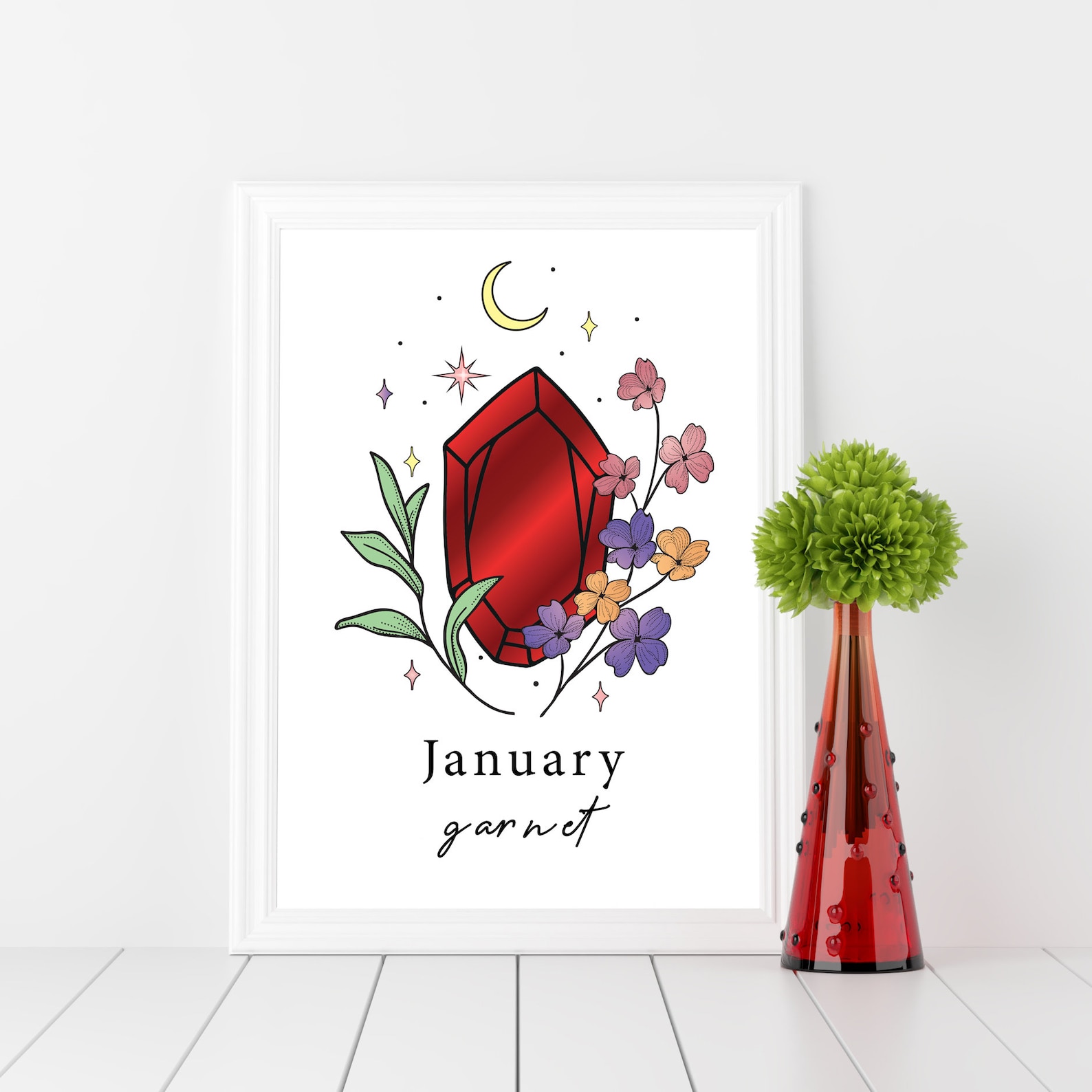 January Birthstone Printable, Garnet Crystal Art, Wicca Decor, Crystal ...