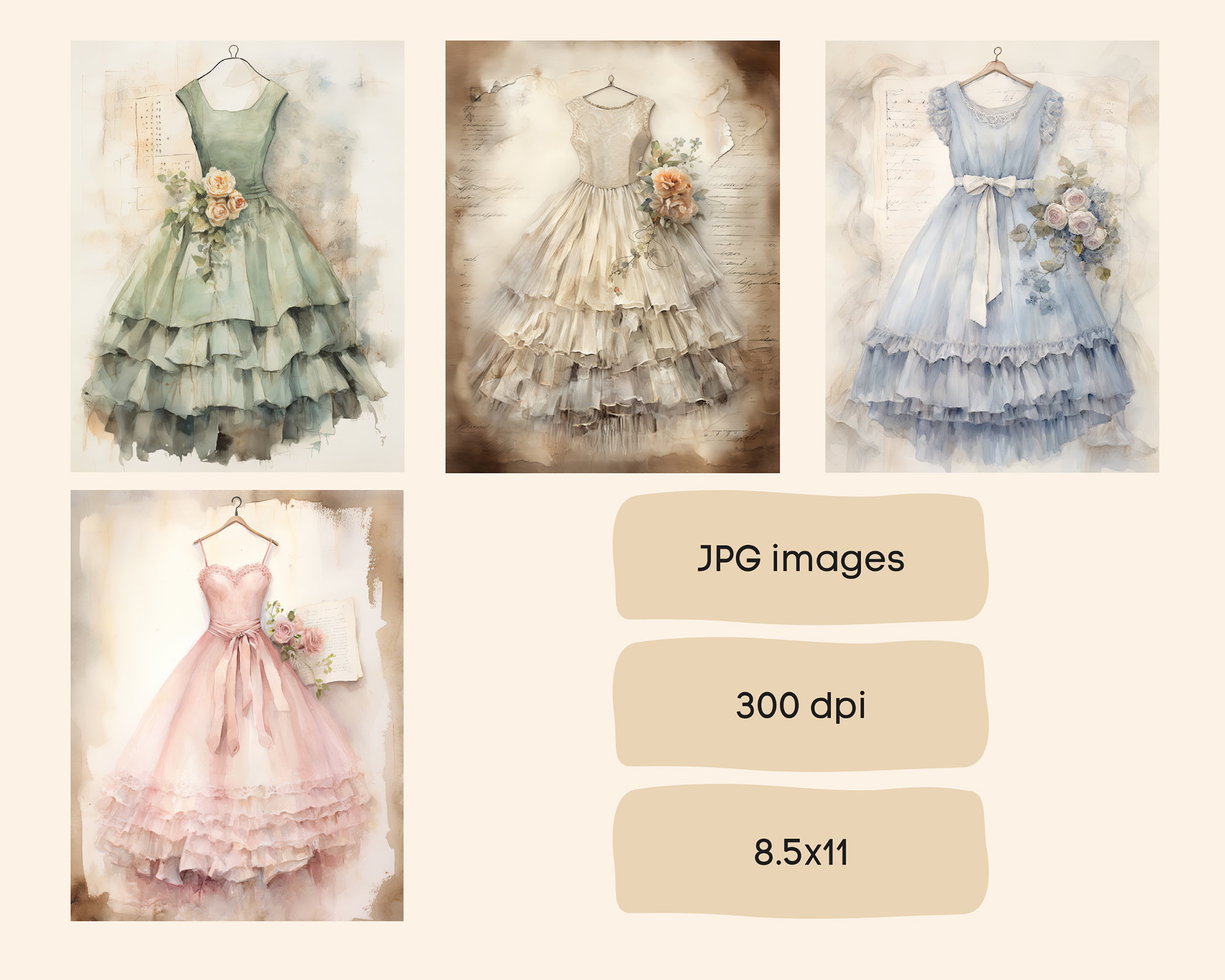 Vintage Dresses Printable: Junk Journal Pages (digital Download) - Etsy