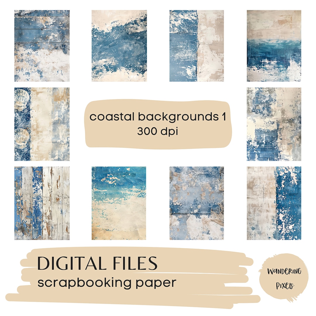 Coastal Backgrounds Digital Paper Pack, Printable Ocean Theme Junk ...