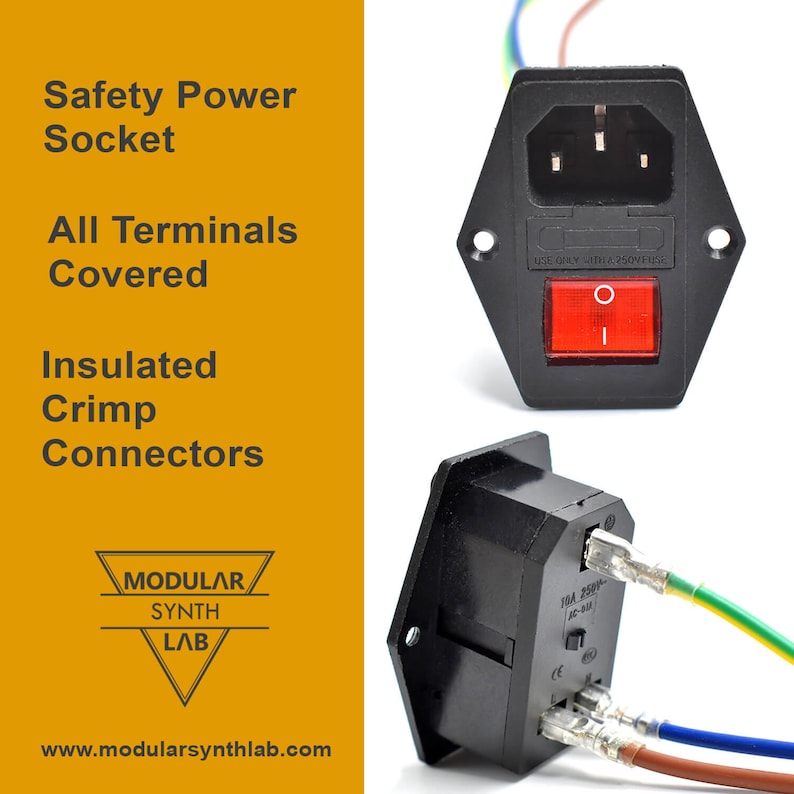 Safety AC Power Socket With Back Cover. Integrated Switch, Fuse and ...