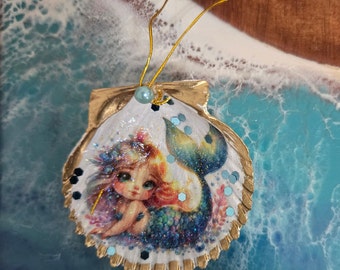 Resined Tropical Coastal Scallop Shell Ornaments-mermaid, Dolphin, Sea ...