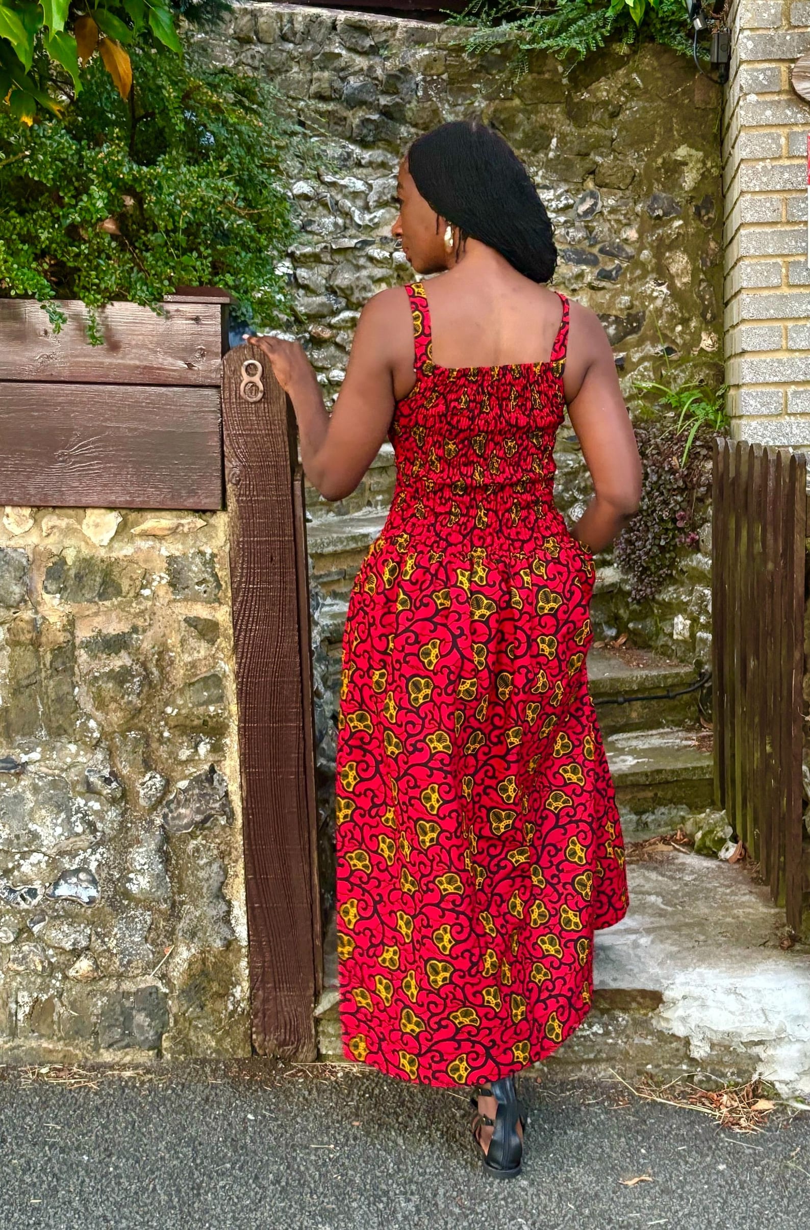 Ladi Smocked Midaxi Dress With Skinny Strap in Red. - Etsy