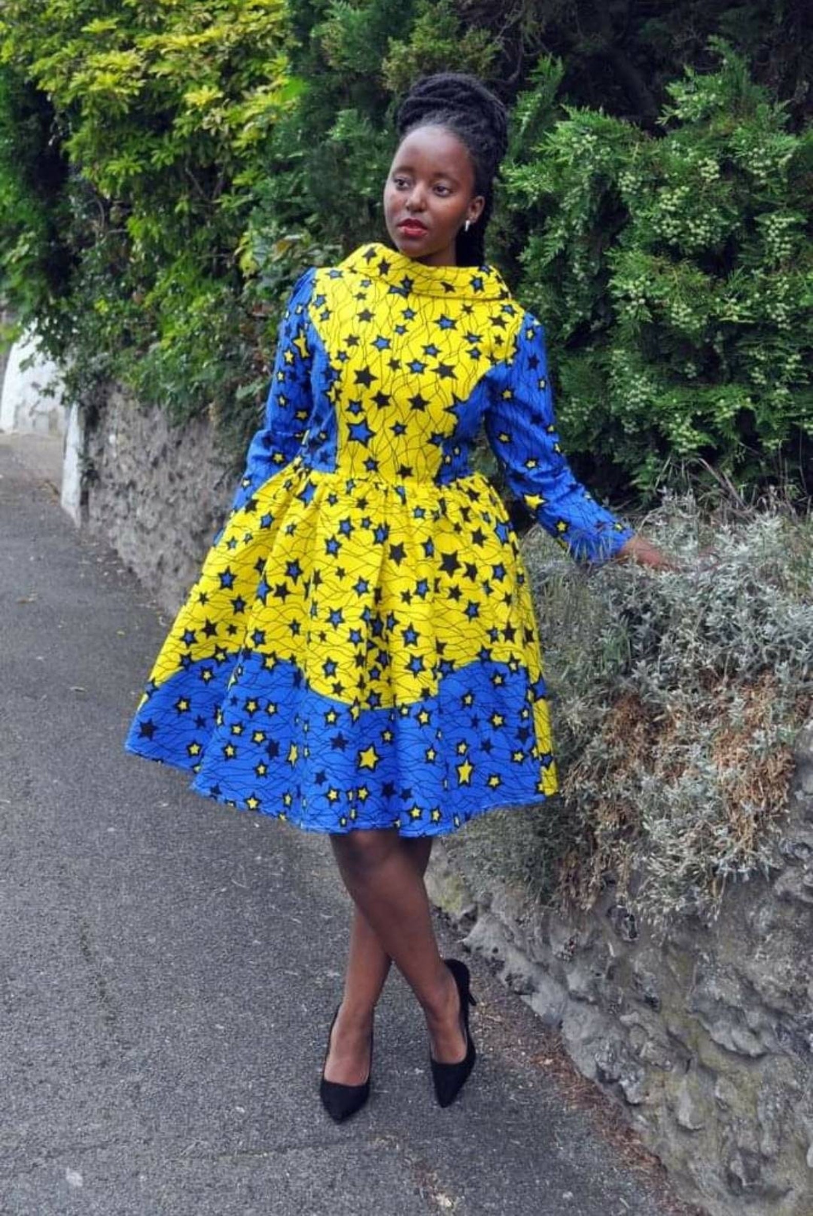 BINI African Print Dress in Yellow and Blue. - Etsy