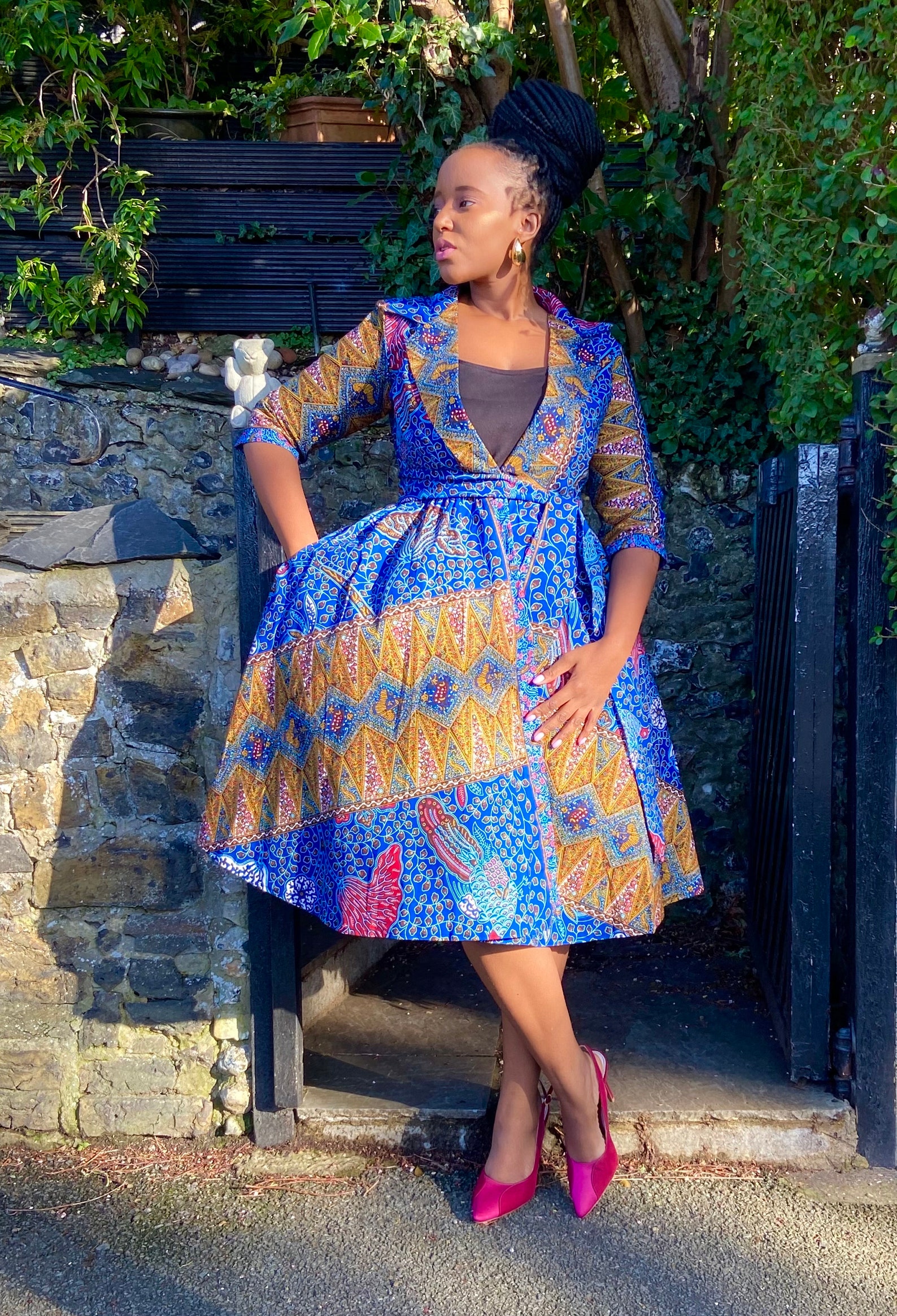 KAYLA Coat Dress in Blue and Mustard Hues. - Etsy