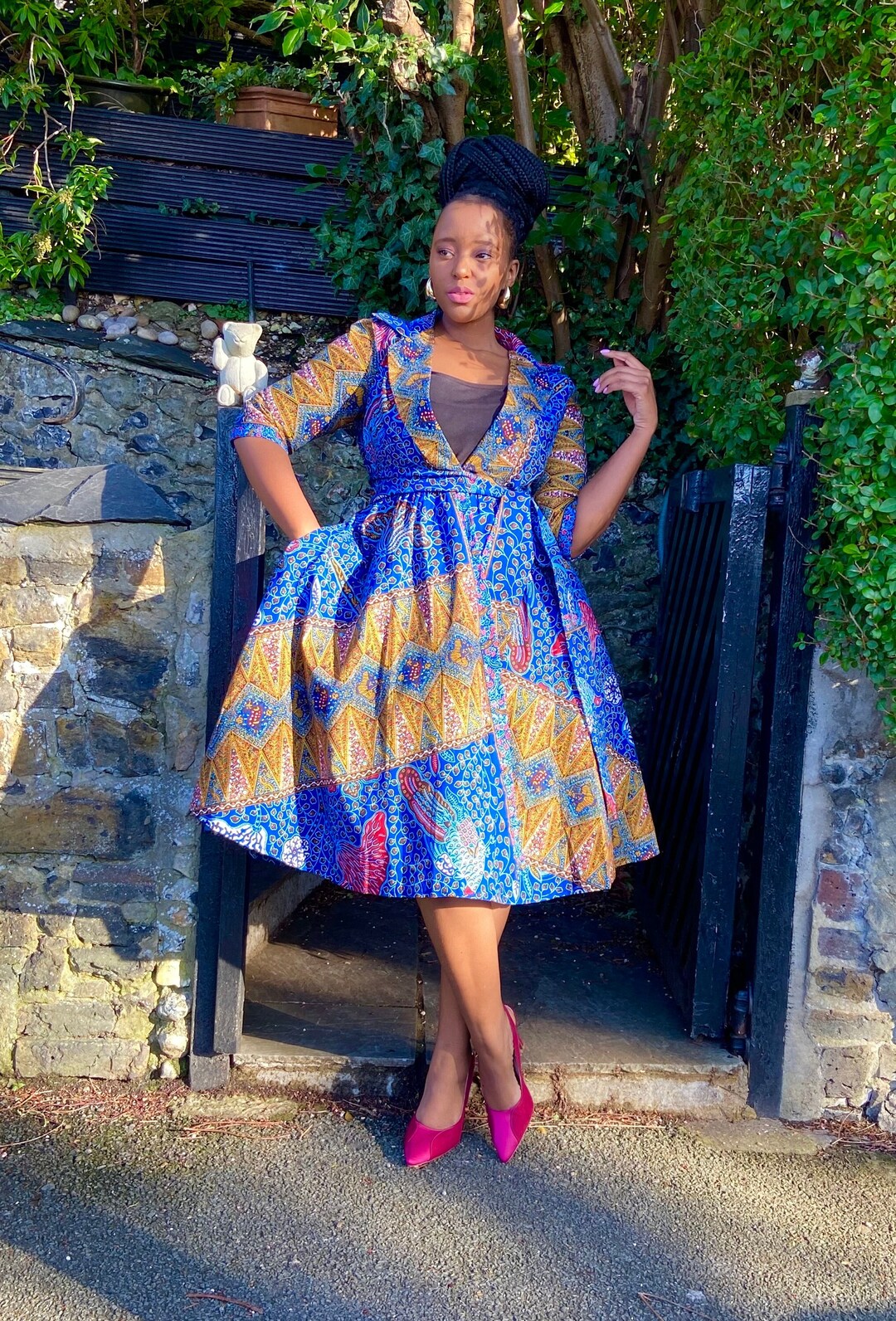 KAYLA Coat Dress in Blue and Mustard Hues. - Etsy