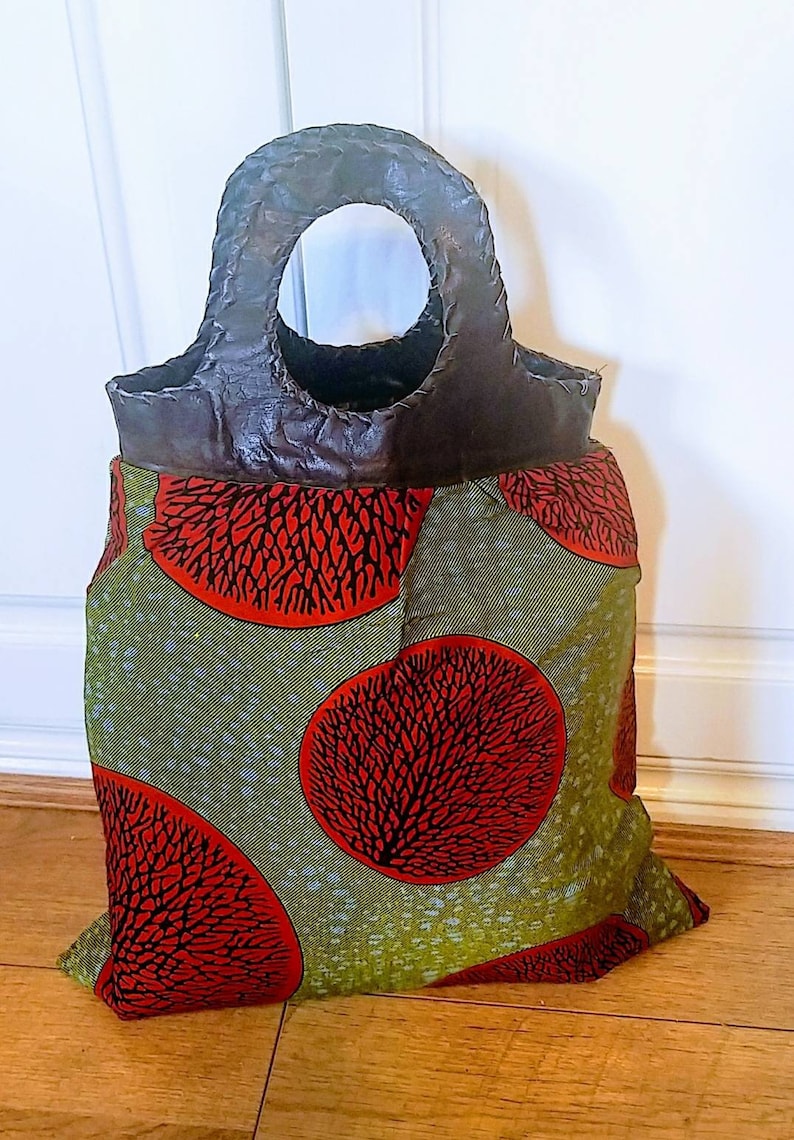 Large African Print Tote Bag With Leather Handle - Etsy