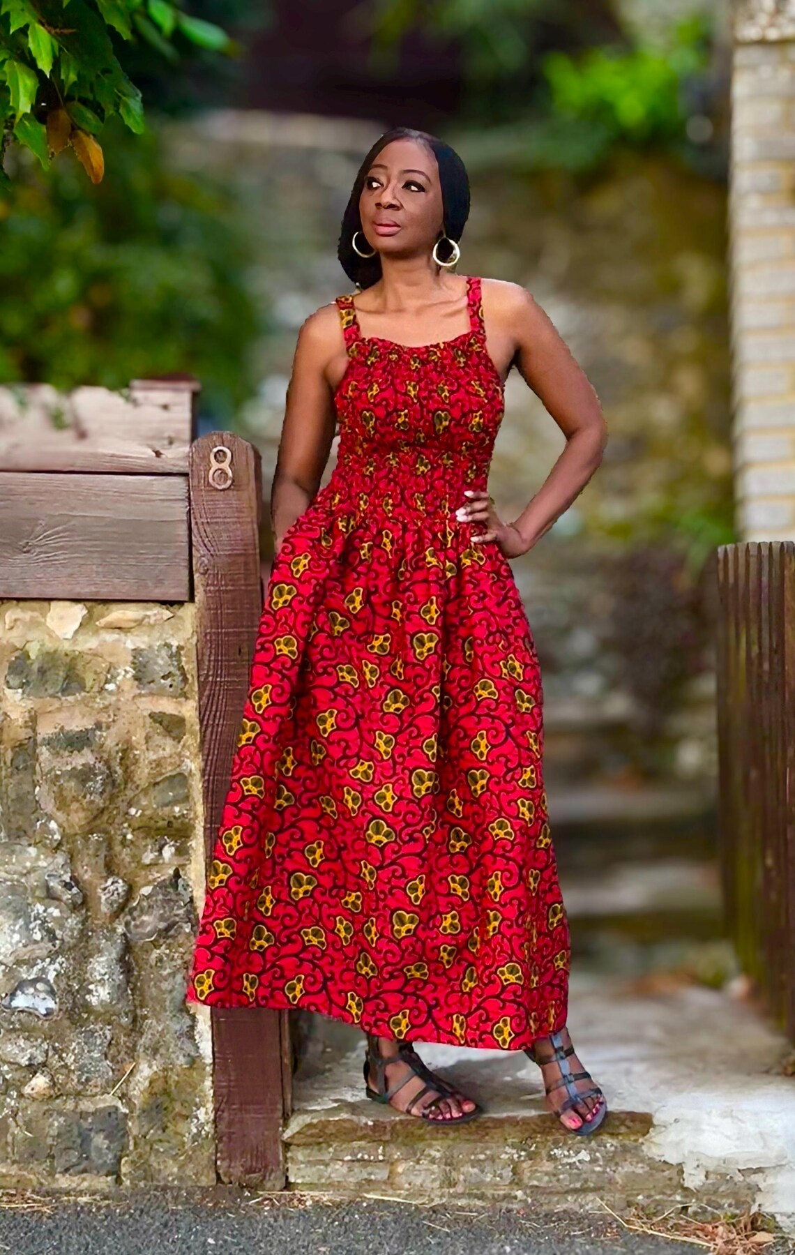 Ladi Smocked Midaxi Dress With Skinny Strap in Red. - Etsy