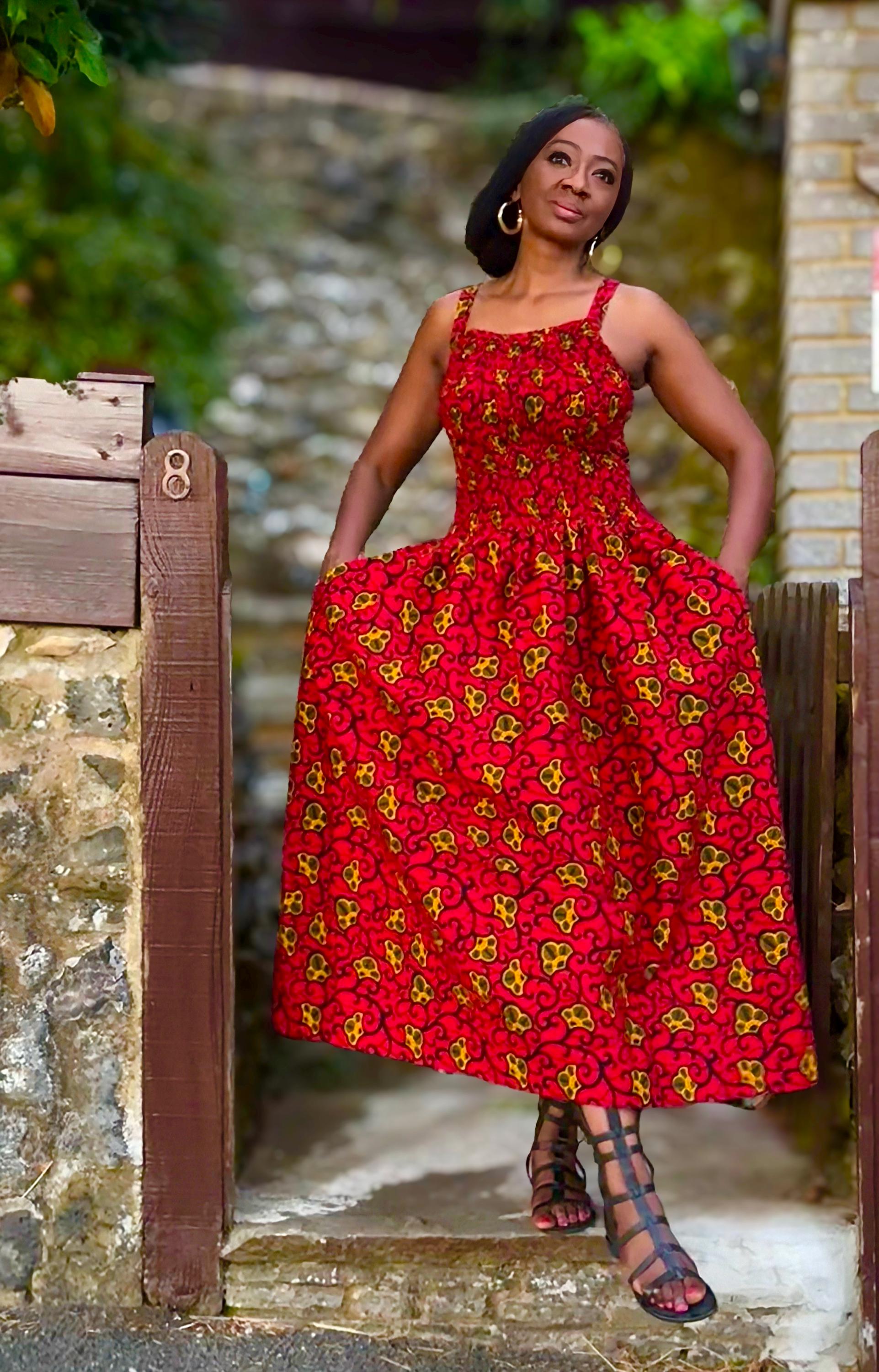 Ladi Smocked Midaxi Dress With Skinny Strap in Red. - Etsy