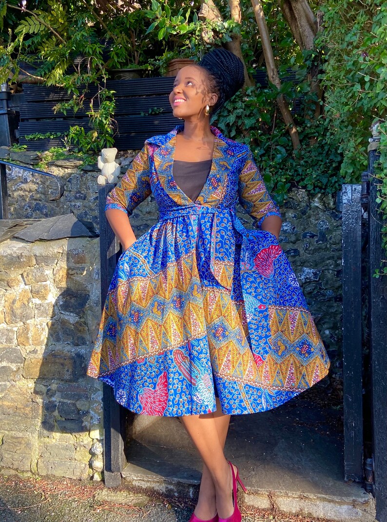 KAYLA Coat Dress in Blue and Mustard Hues. - Etsy