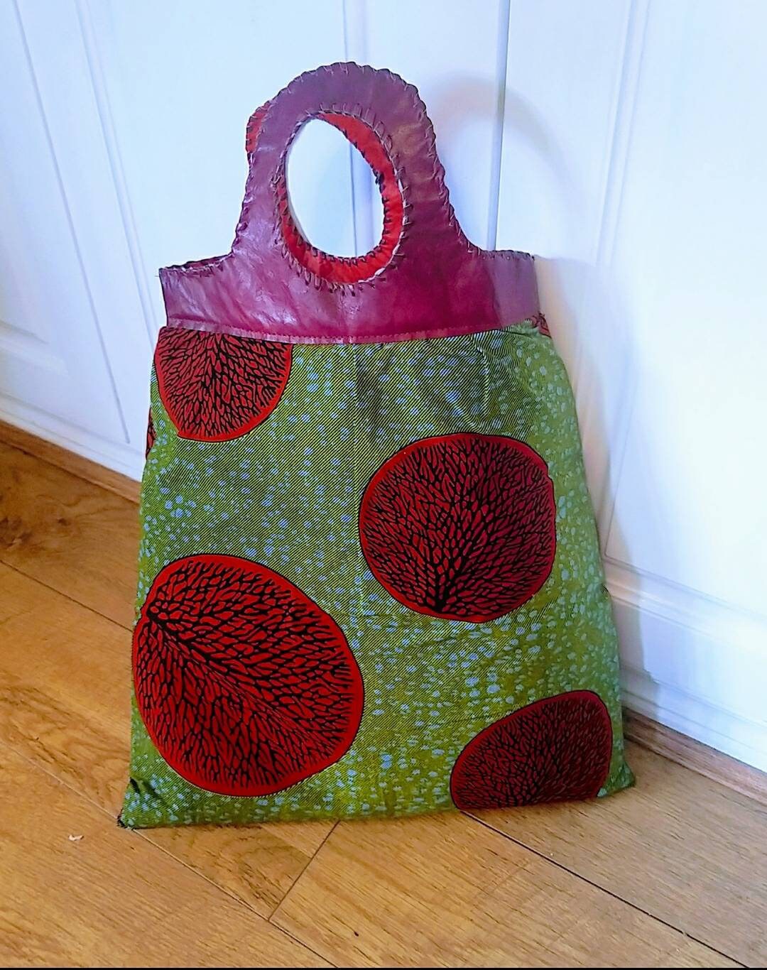 Large African Print Tote Bag With Leather Handle - Etsy