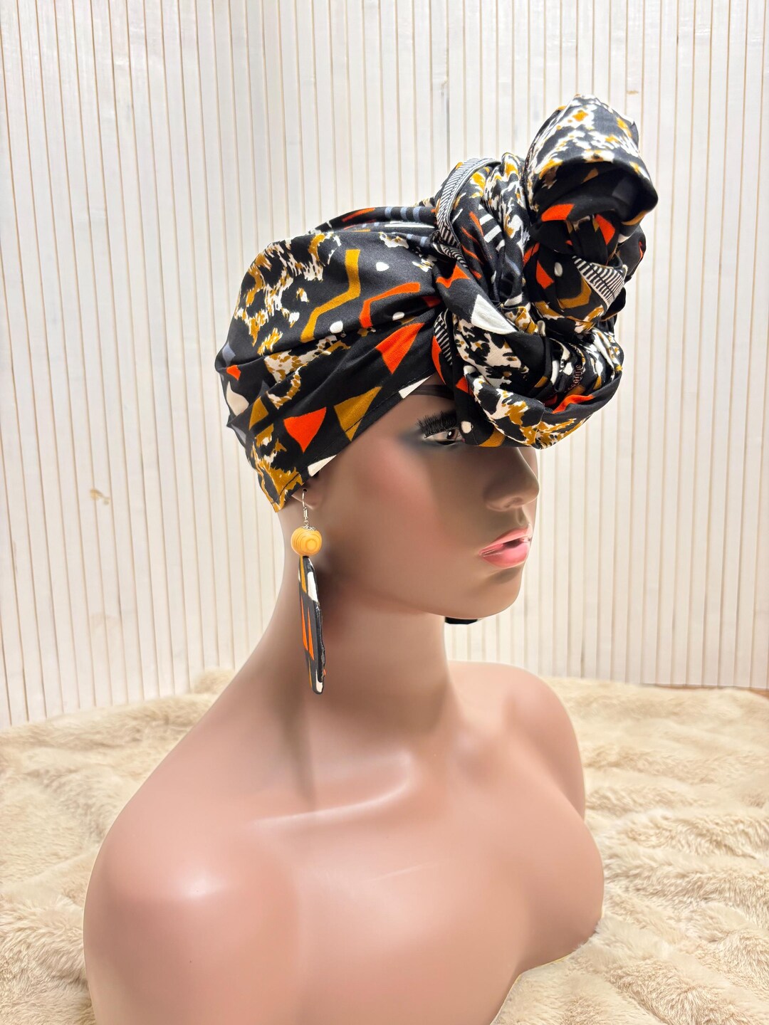 African Print Head Wrap and Large Disc Earrings in a Multi Colour ...