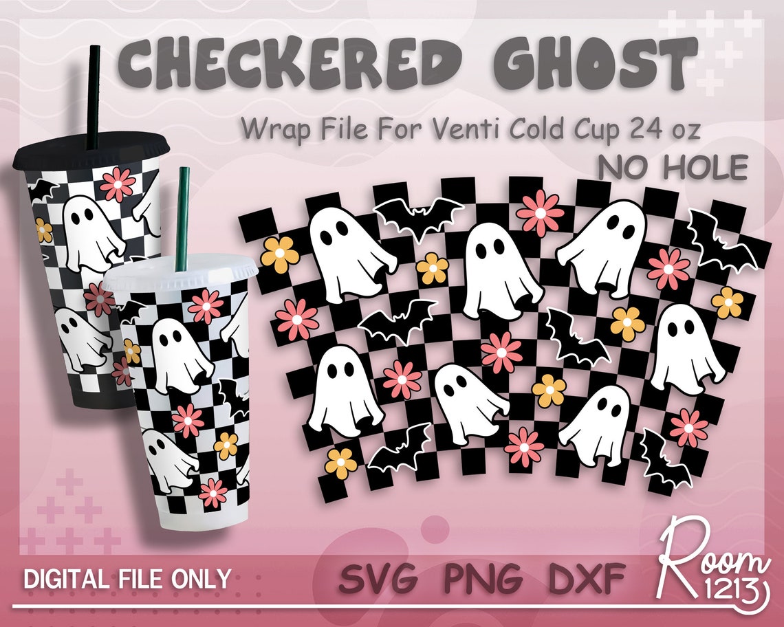Checkered Ghost No Hole Svg, Halloween Ghost Tumbler Wrap File, Cute ...