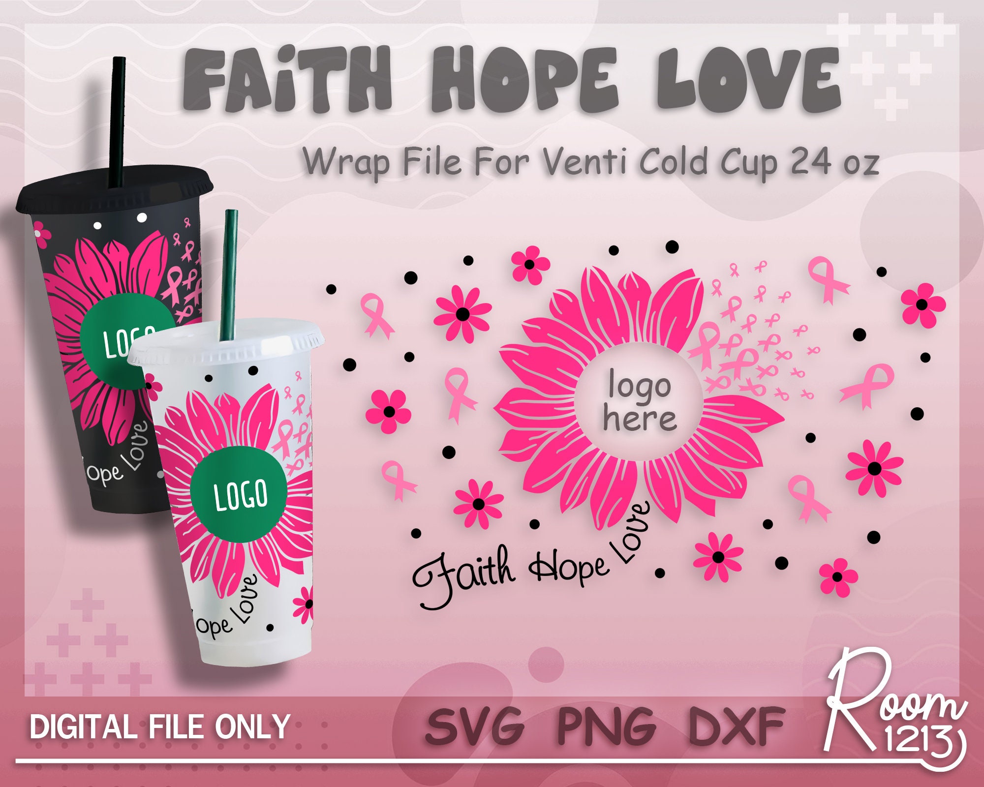Faith Hope Love Sunflower Svg, Breast Cancer Wrap File, Cancer ...