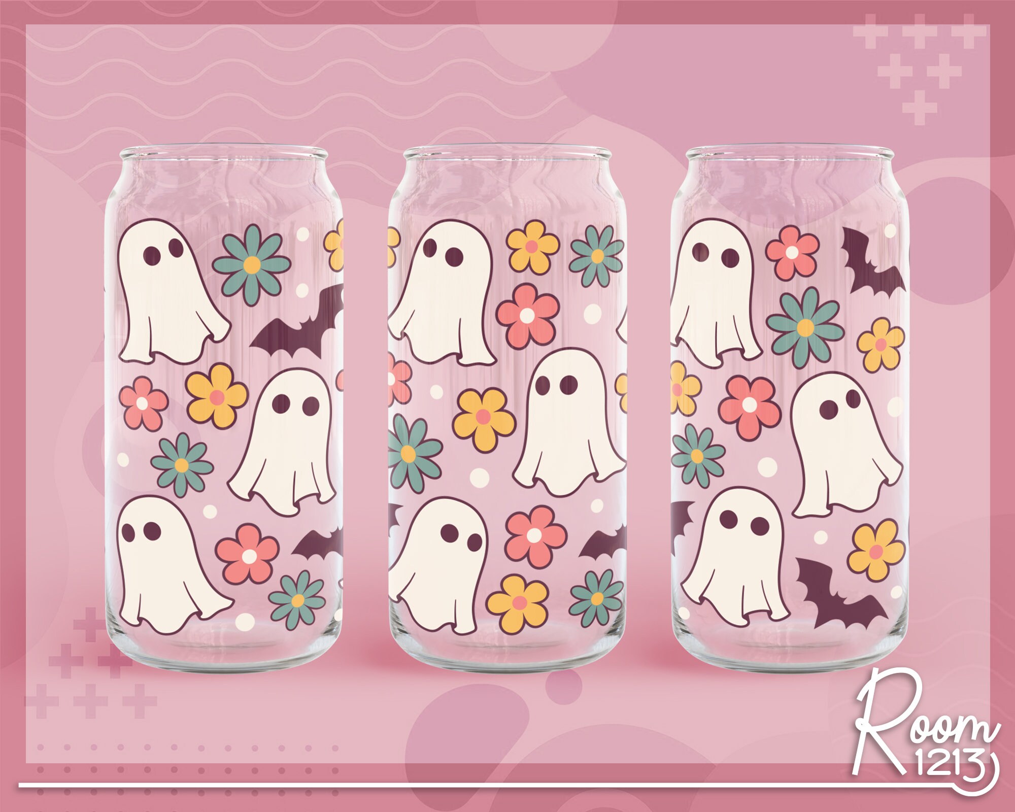 Floral Ghost Svg, Halloween Can Glass Wrap File, Cute Flower Ghost ...