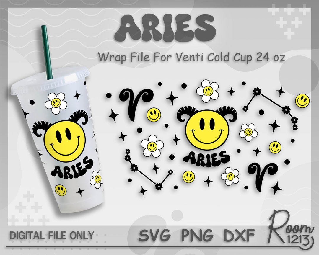 Aries Smiley Face Zodiac Sign Wrap Svg, Retro Astrology Tumbler Wrap ...