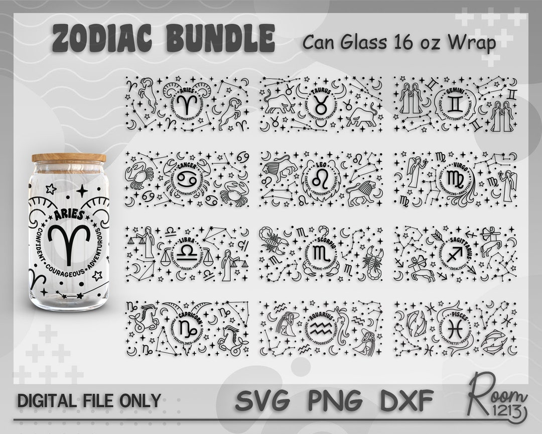 Zodiac Sign Can Wrap Bundle Svg, Astrology Libbey Can Svg, Horoscope ...