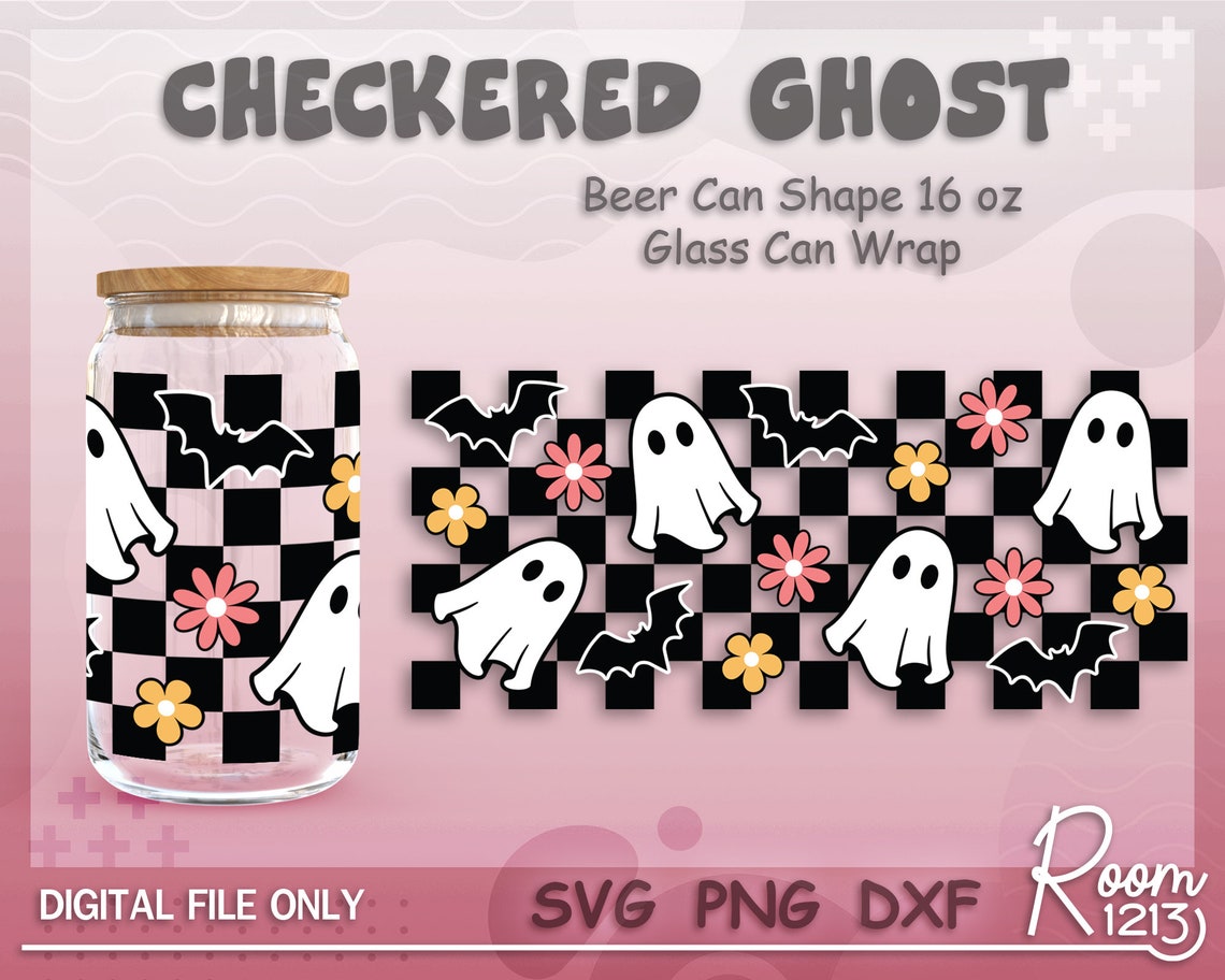 Checkered Ghost Wrap Svg Halloween Coffee Can Glass Wrap - Etsy