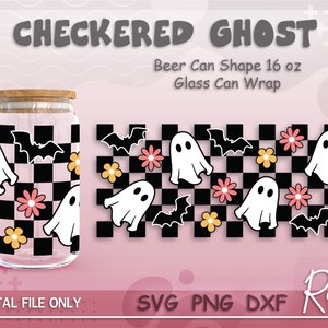 Checkered Ghost Wrap Svg, Halloween Coffee Can Glass Wrap File, Cute ...