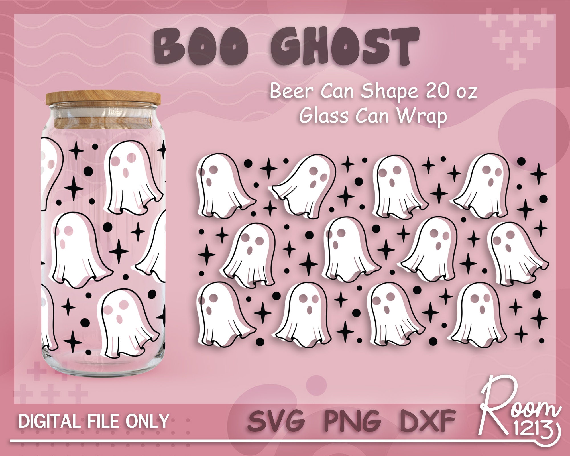 Boo Ghost Wrap Svg Halloween Can Glass Wrap File Cute Spooky - Etsy
