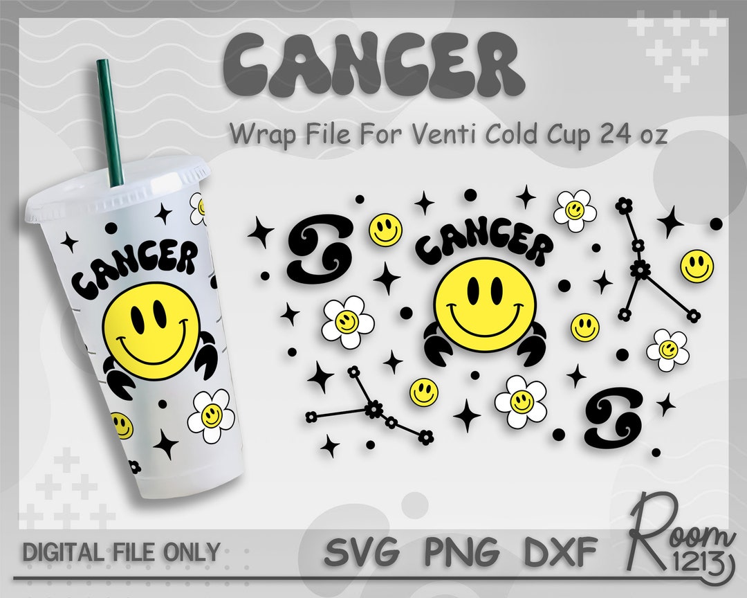 Cancer Smiley Face Zodiac Sign Wrap Svg, Retro Astrology Tumbler Wrap ...