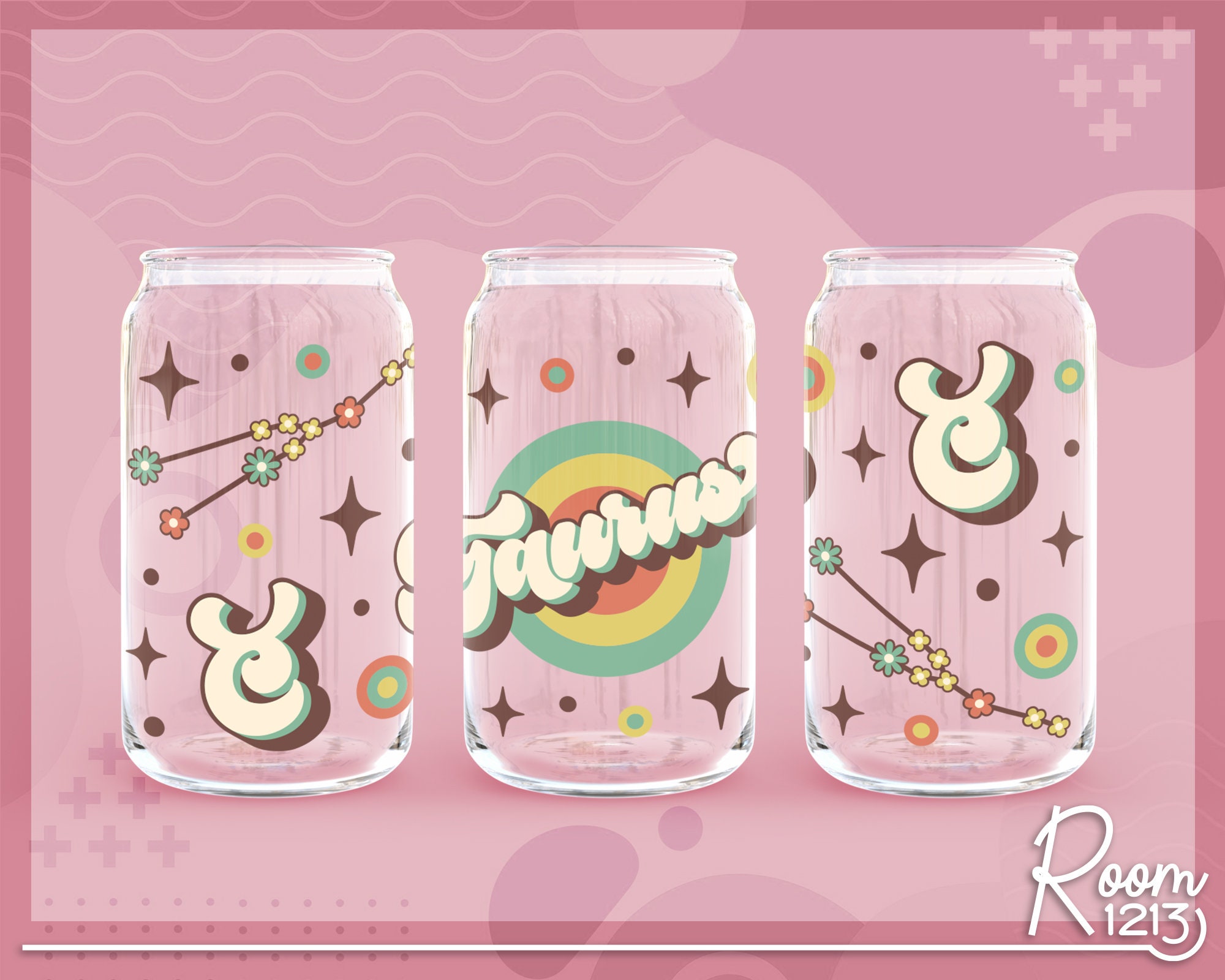 Taurus Retro Zodiac Sign Can Wrap Svg, Groovy Constellations Libbey Can ...