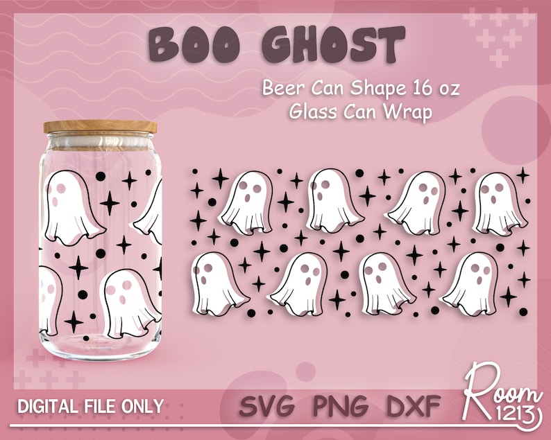 Boo Ghost Wrap Svg Halloween Can Glass Wrap File Cute Spooky - Etsy
