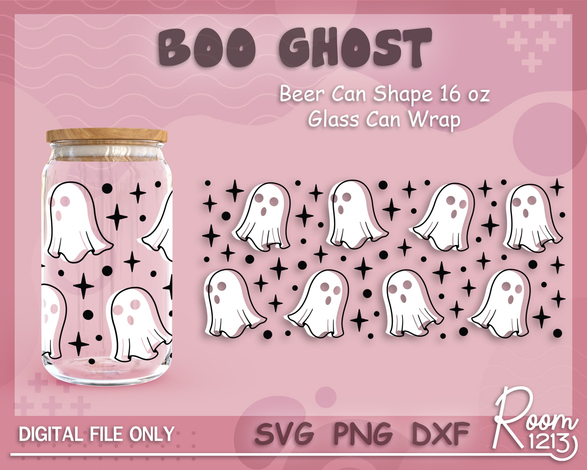 Boo Ghost Wrap Svg Halloween Can Glass Wrap File Cute Spooky - Etsy