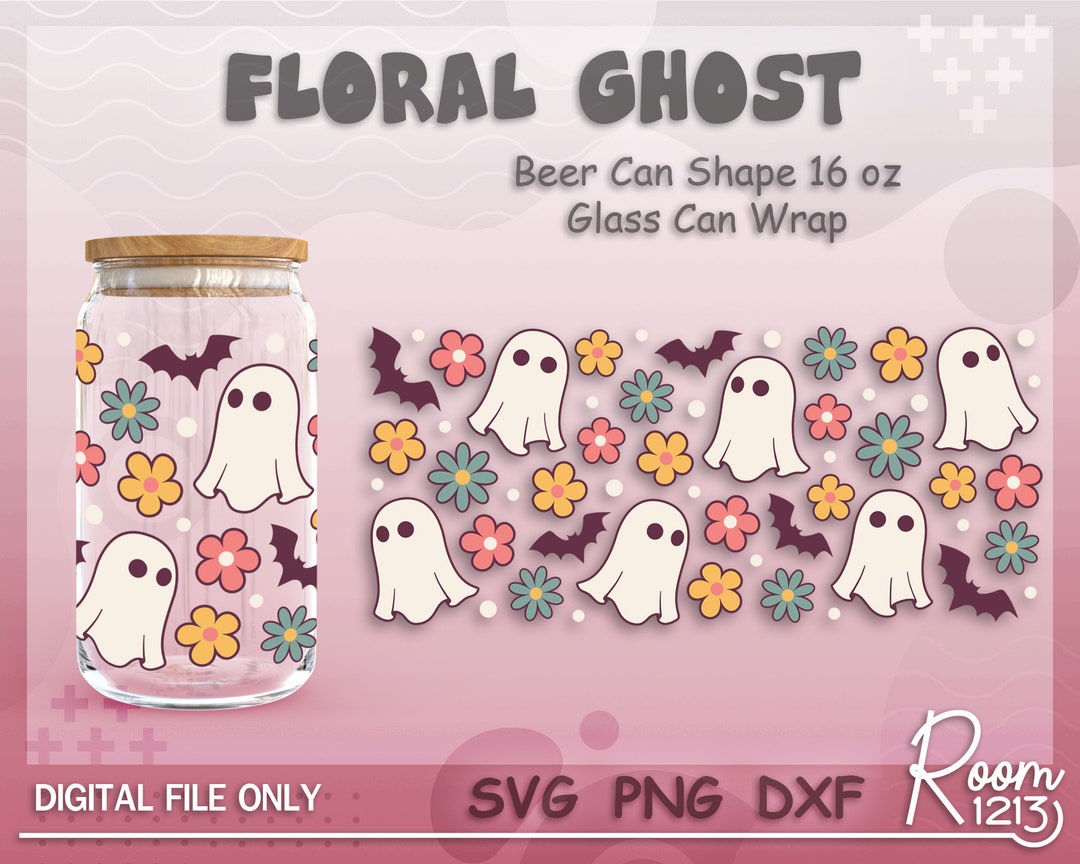 Floral Ghost Svg, Halloween Can Glass Wrap File, Cute Flower Ghost ...