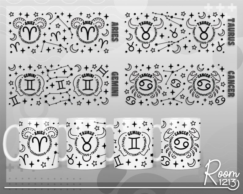 Zodiac Sign Mug Wrap Bundle Svg, Astrology Mug Wrap Svg, Constellations ...