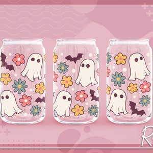 Floral Ghost Svg, Halloween Can Glass Wrap File, Cute Flower Ghost ...