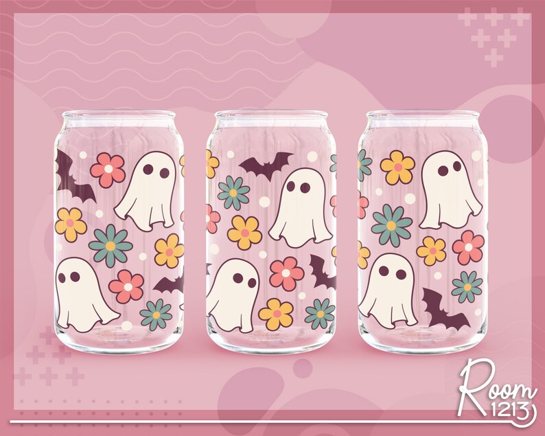 Floral Ghost Svg, Halloween Can Glass Wrap File, Cute Flower Ghost ...