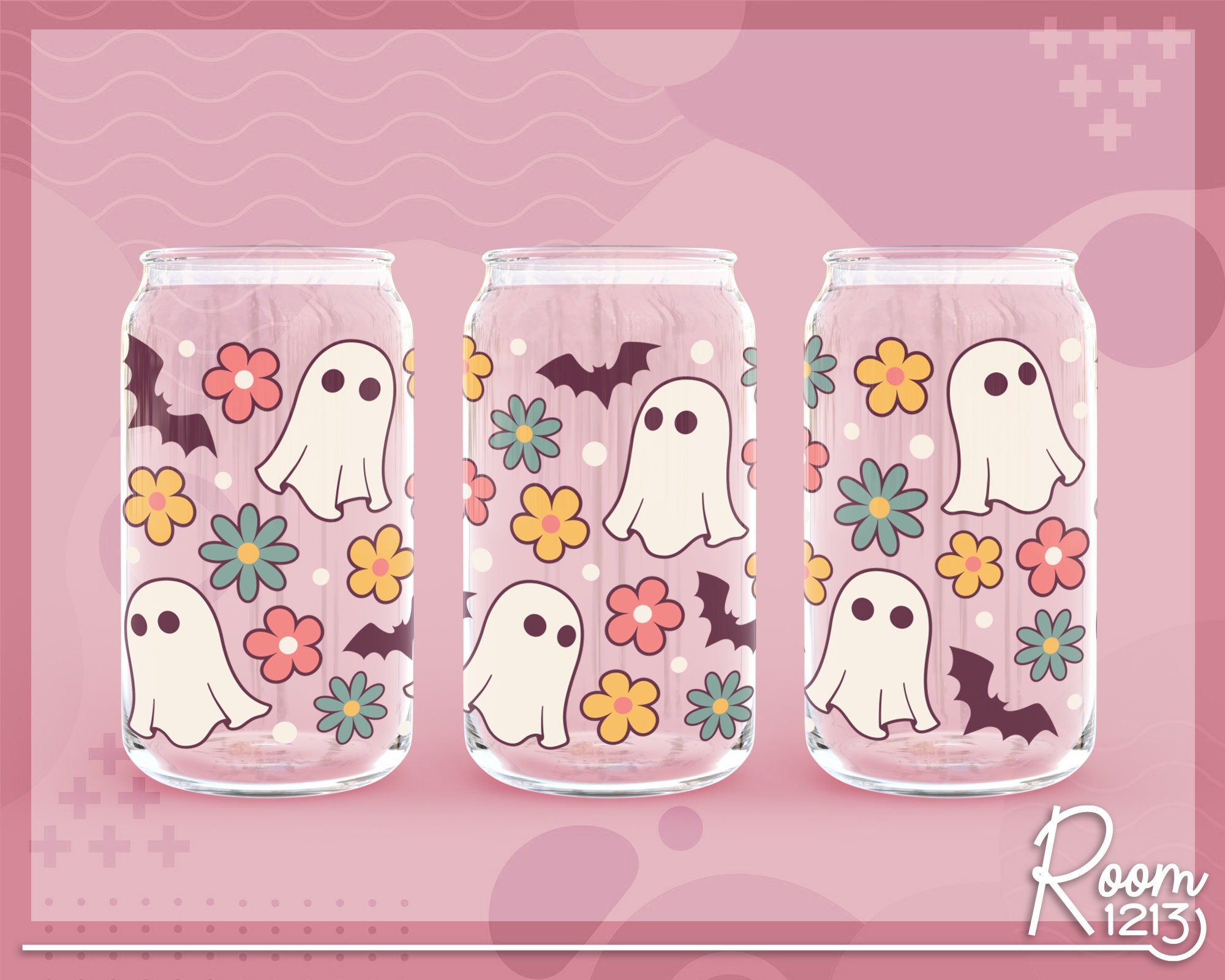 Floral Ghost Svg, Halloween Can Glass Wrap File, Cute Flower Ghost ...