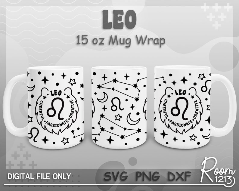 Leo Zodiac Sign Mug Wrap Svg, Astrology Mug Wrap Svg, Constellations ...