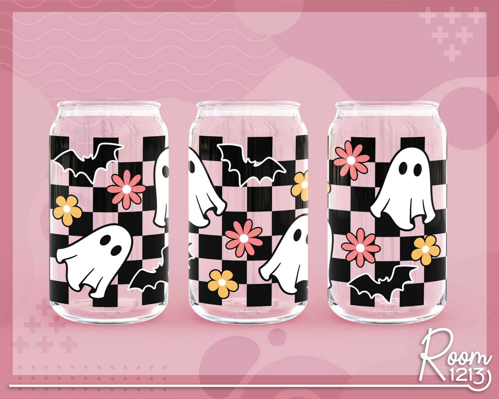 Checkered Ghost Wrap Svg Halloween Coffee Can Glass Wrap - Etsy